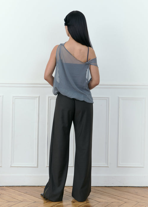 zip through trousers in brown – PAIDEN